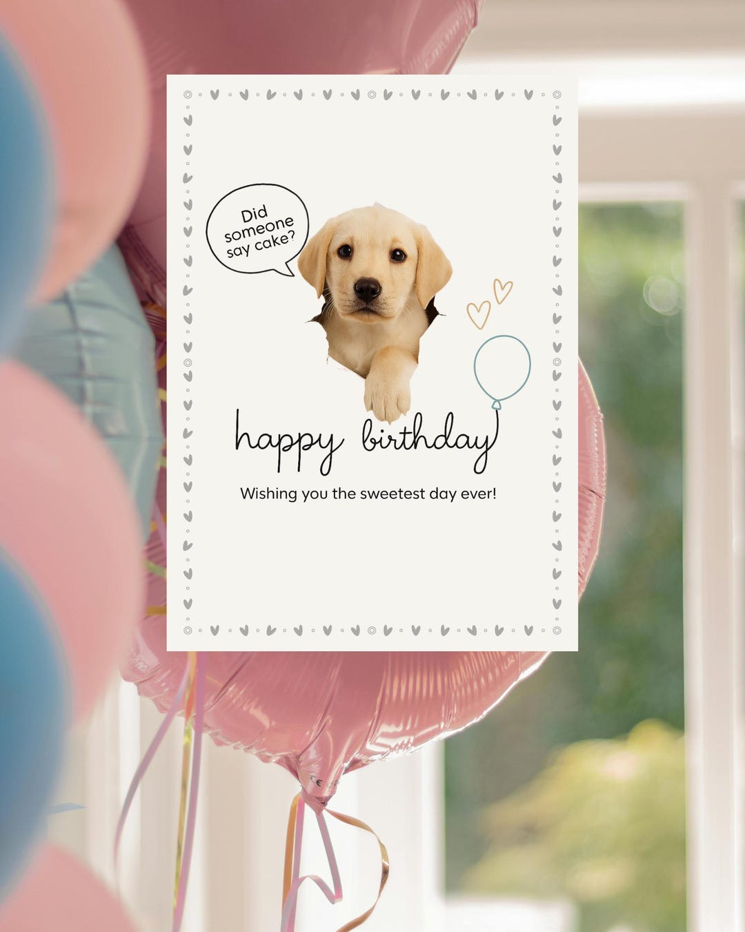 Funny Puppy Birthday Card: Minimalist Dog Lover Greeting (digital ...