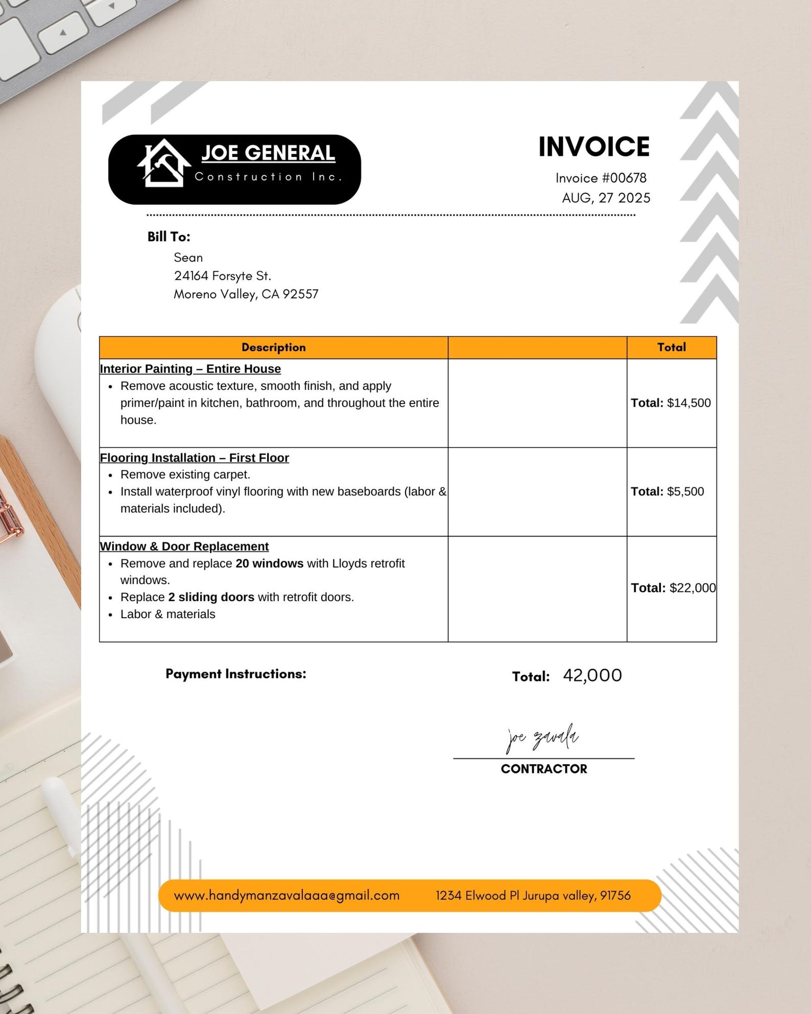 Editable Invoice Template Canva | Contractor & Service Bill | Business ...