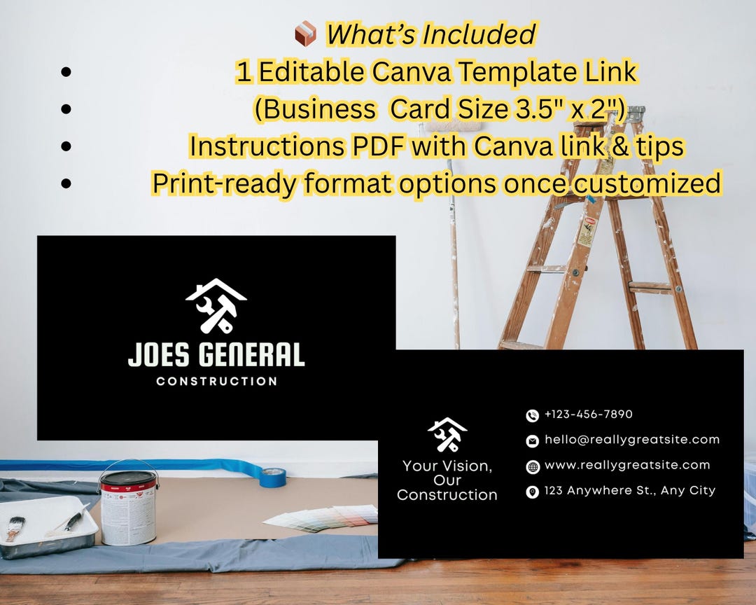 Editable Construction Business Card Template: Contractor, Builder ...