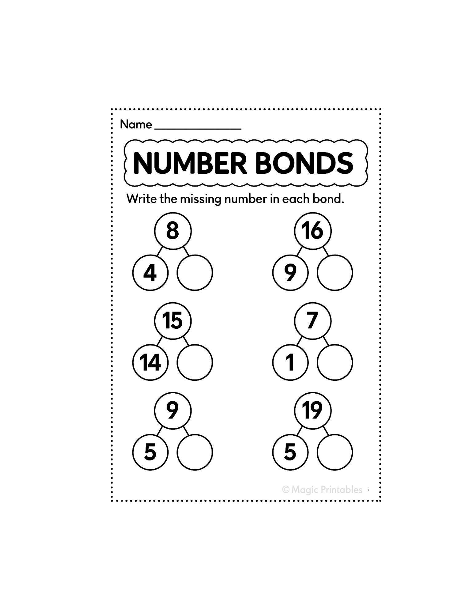 10 Printable Number Bonds Worksheets: Kindergarten & 1st Grade Math ...