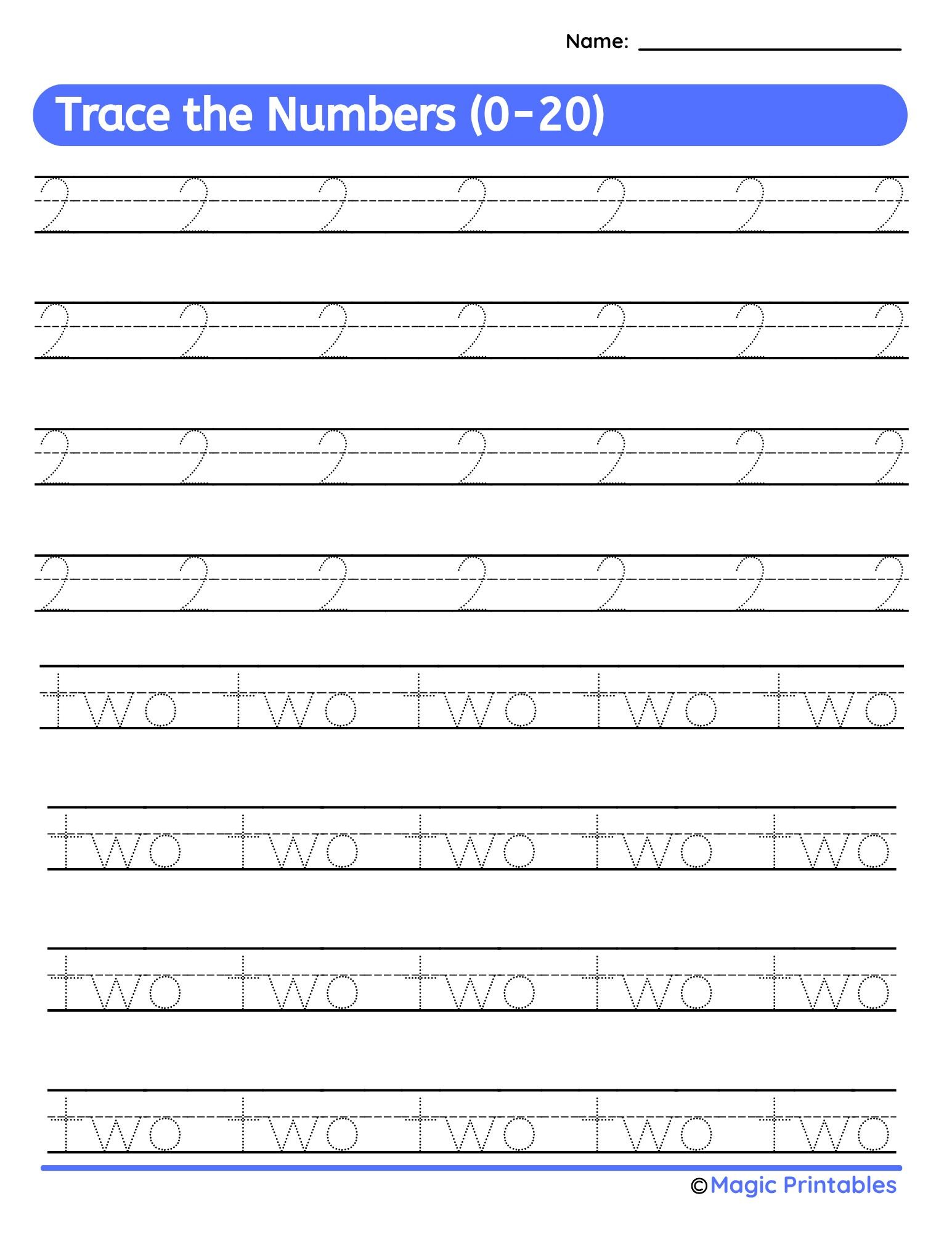 Number Tracing Worksheets 0-20 | Preschool and Kindergarten Math ...