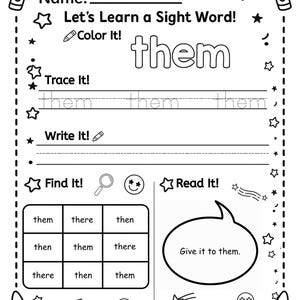 100 Sight Words Worksheets | Trace, Write, Color, Read (PDF) - Etsy