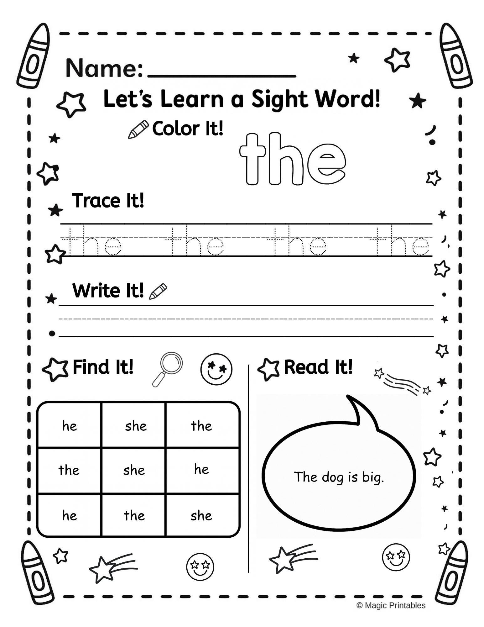 100 Sight Words Worksheets | Trace, Write, Color, Read (PDF) - Etsy