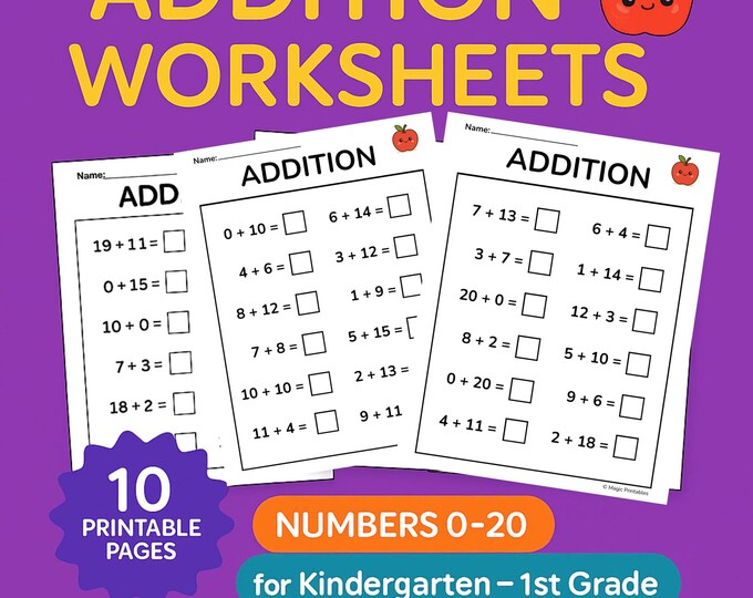 10 Printable Addition to 10 Worksheets: Kindergarten & 1st Grade (PDF ...