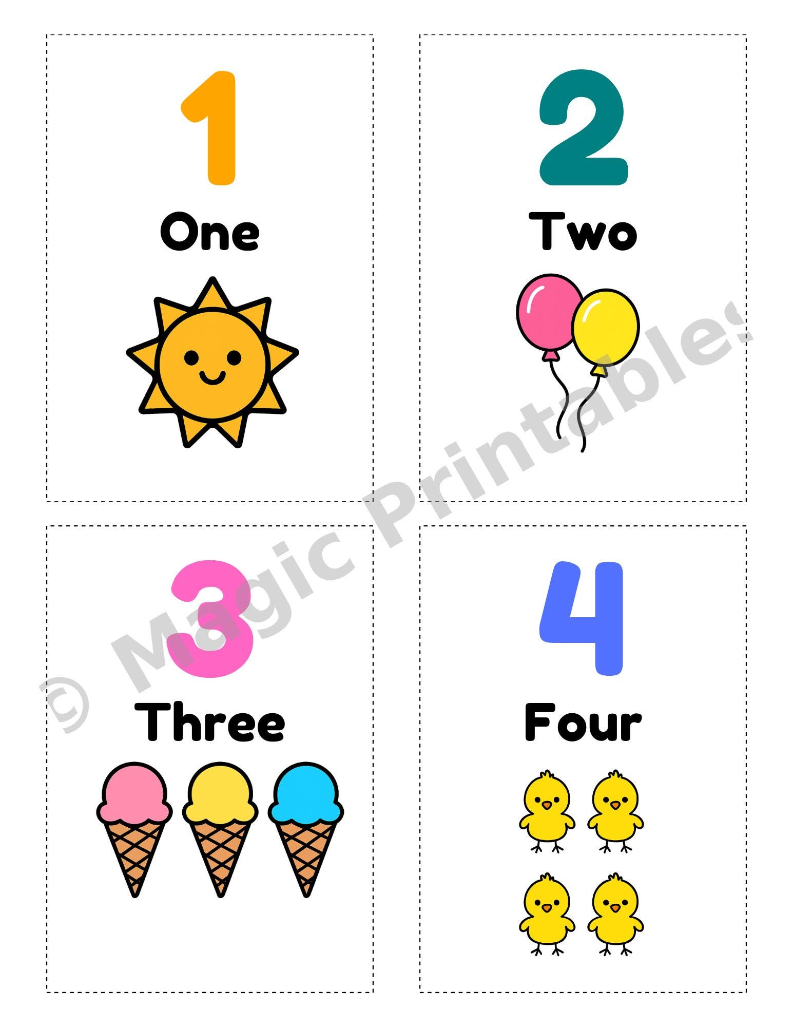 Numbers 1-20 Flashcards With Pictures: Printable Math Cards (PDF) - Etsy