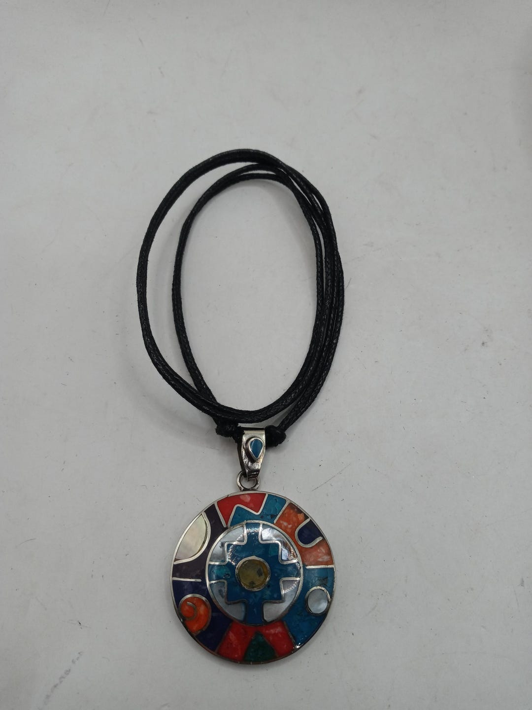 Unisex Peruvian Pendant Handmade Natural Stone Inlaid - Etsy