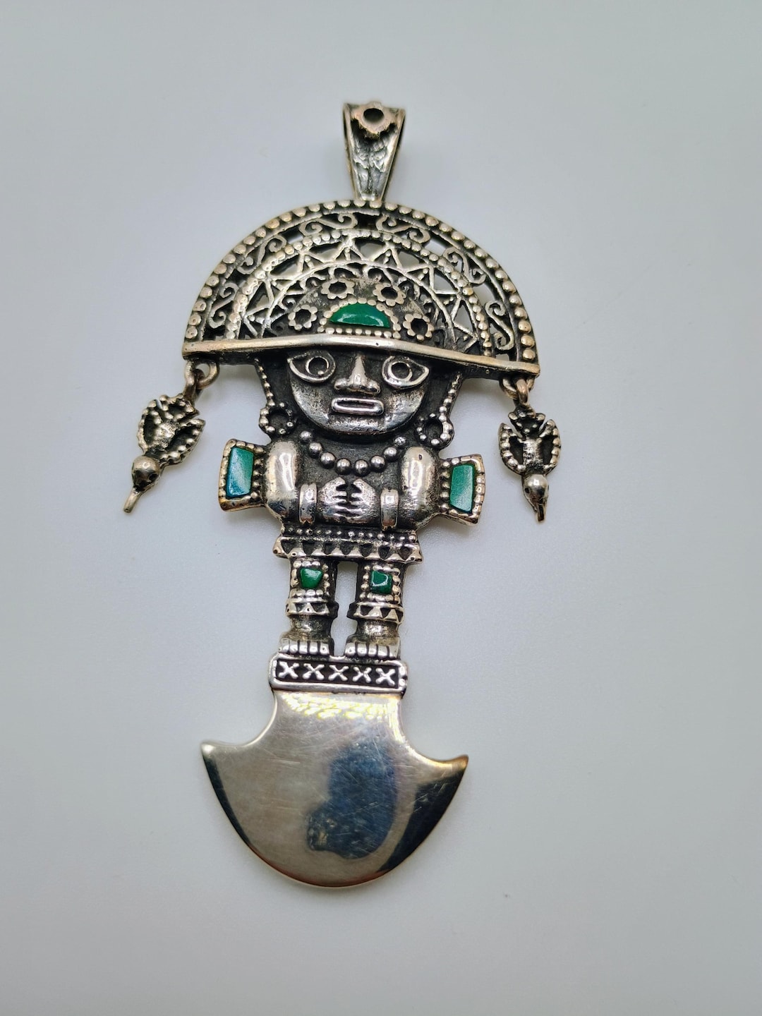 Peruvian Necklace, Sterling Silver 950, Tumi Design With Inlaid Stone ...