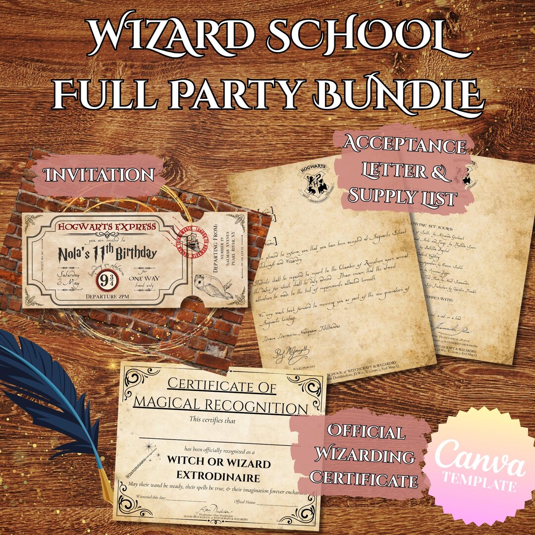 Wizard School Party Bundle – Printable Magic Academy Kit (invitation ...