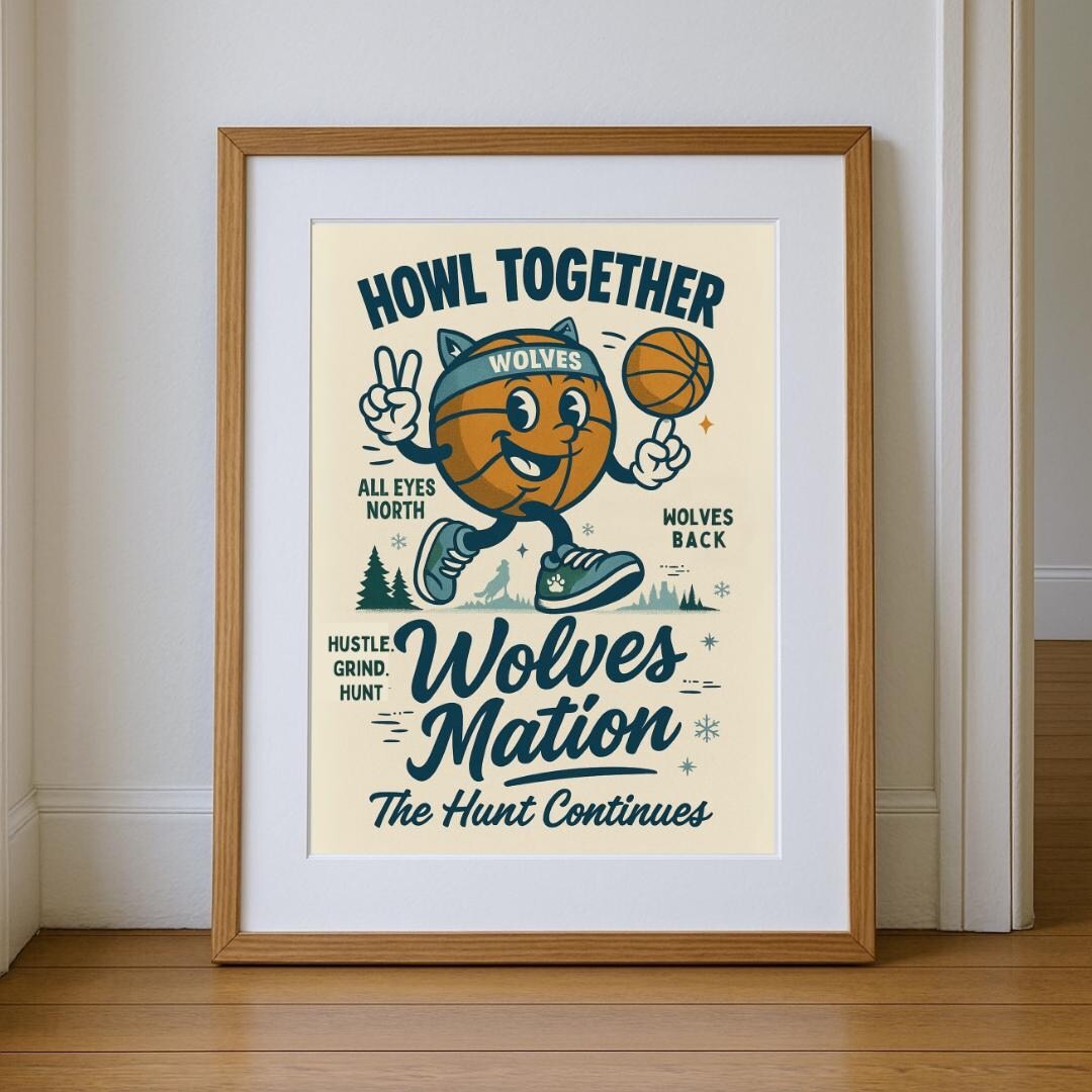 Vintage Basketball Poster – Wolves Nation – Retro-inspired Printable ...