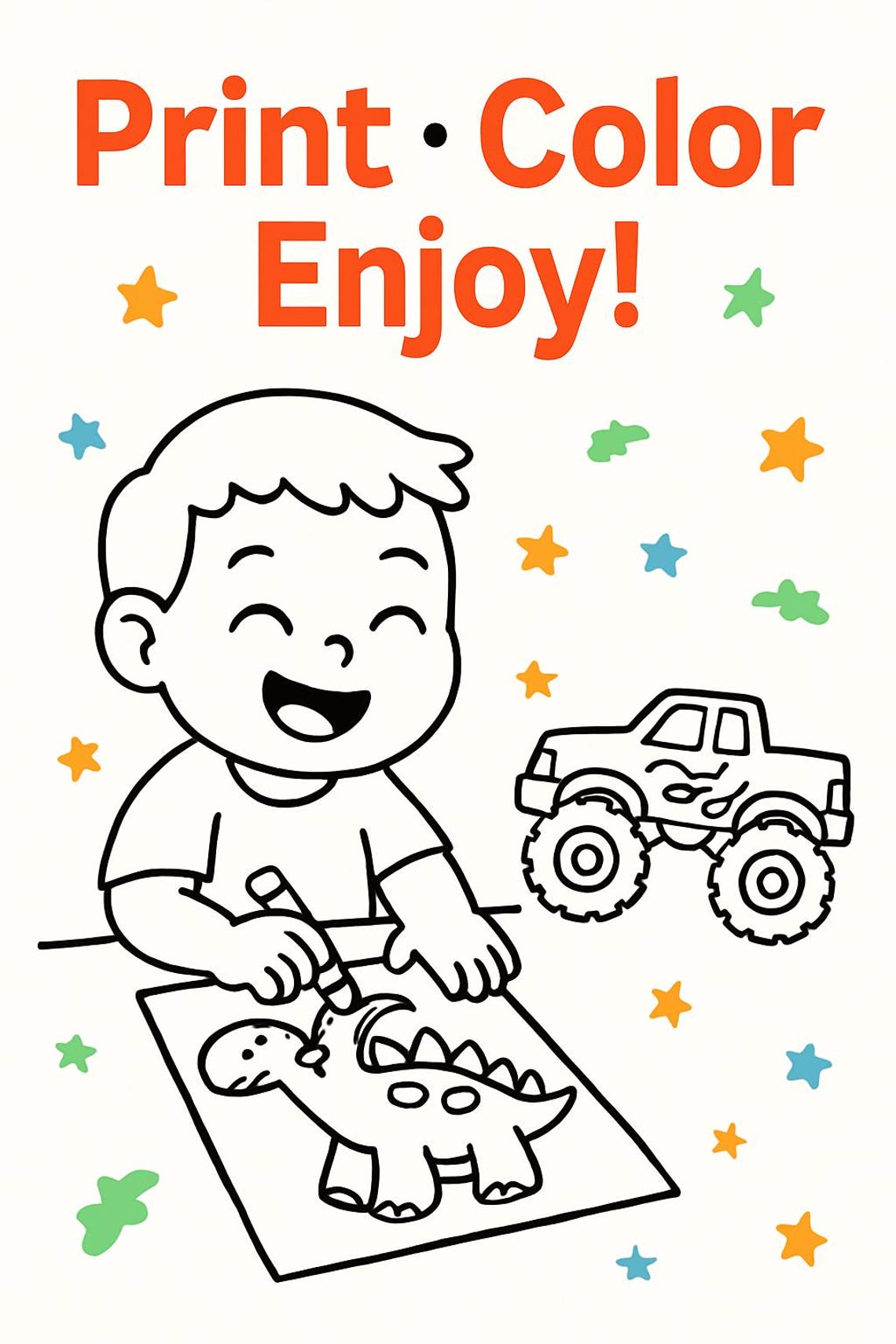 Monster Trucks and Dinosaurs Coloring Book for Toddlers | Printable ...