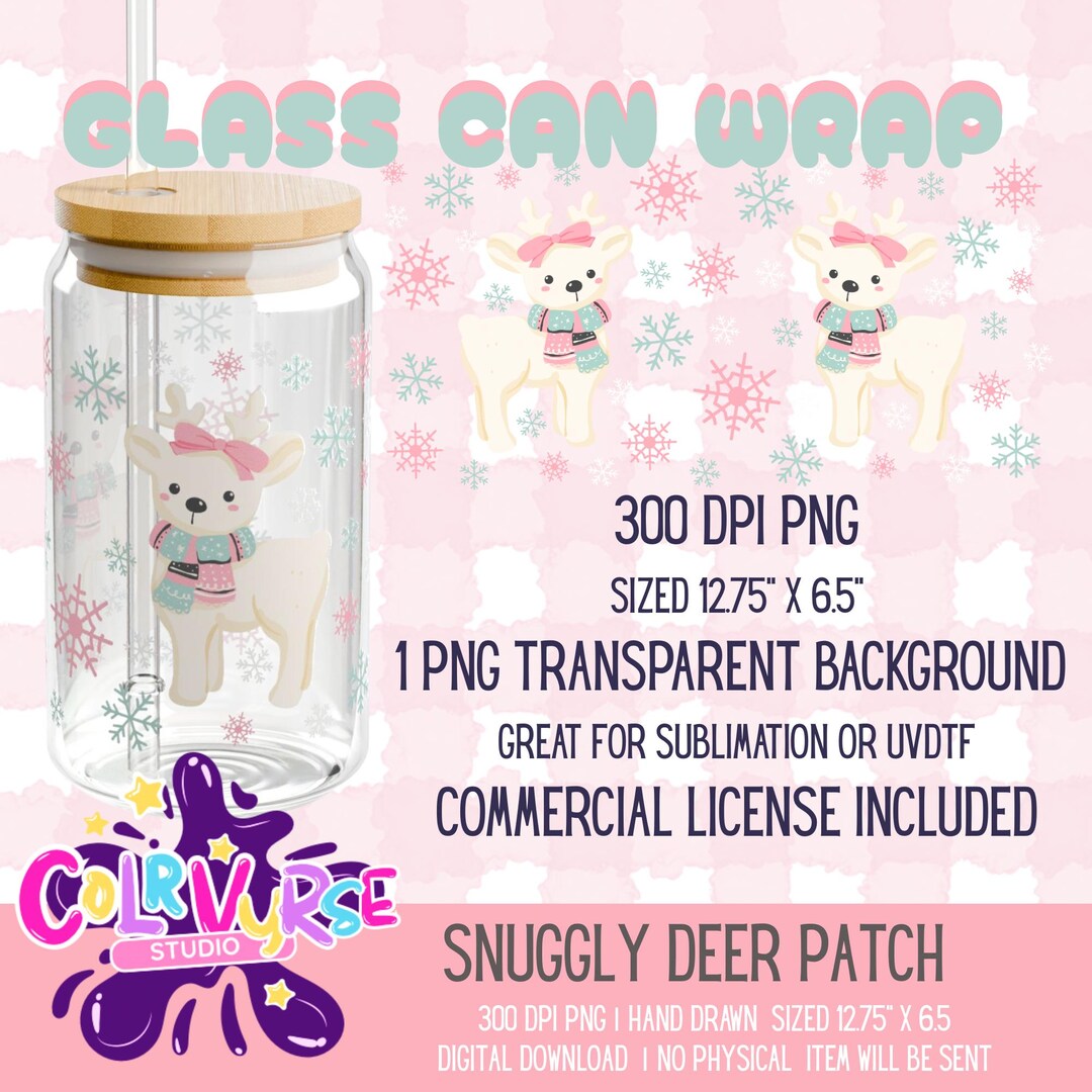 Snuggly Winter Deer Cup Wrap – Cozy Reindeer Patch Libby Glass Wrap PNG ...