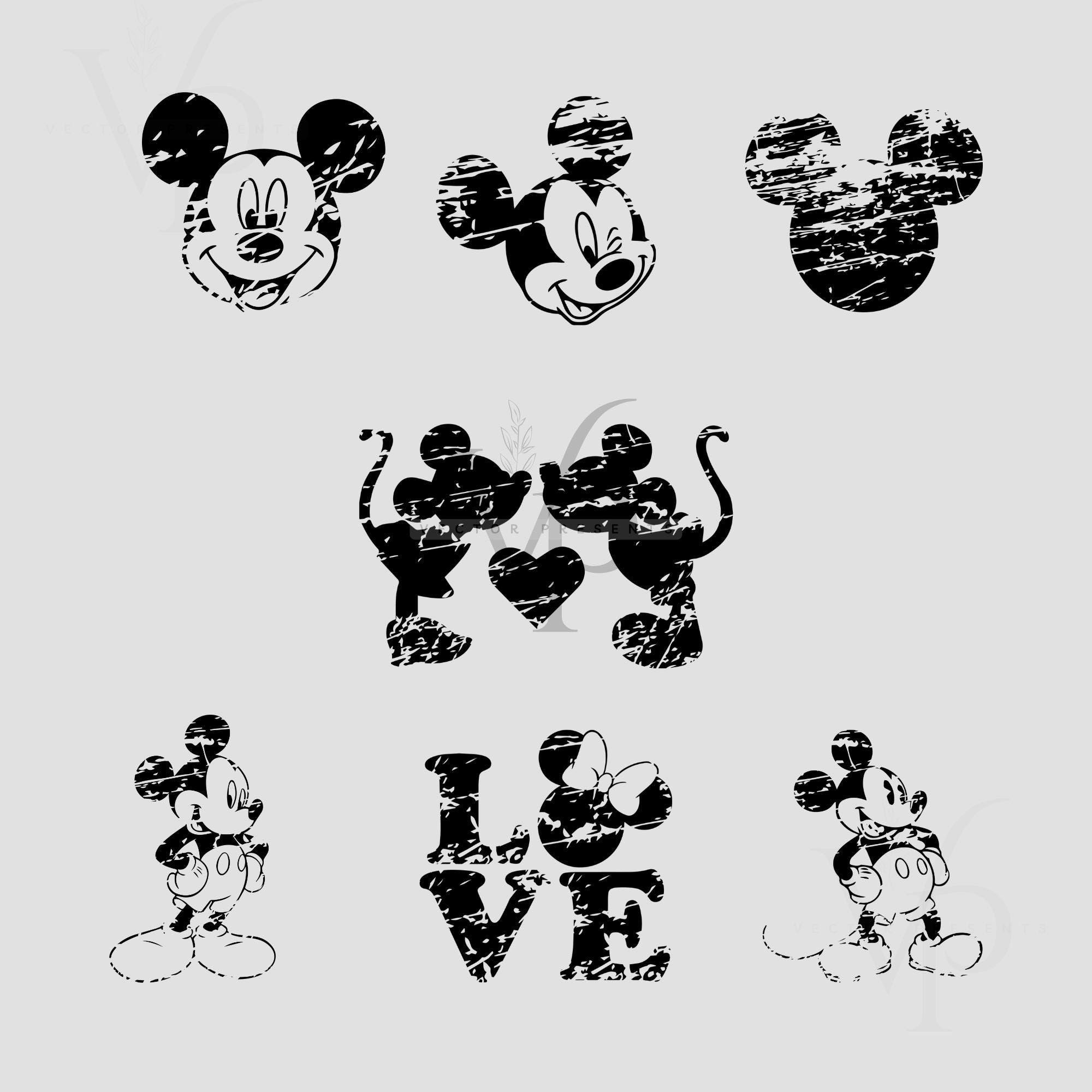 Distressed Mickey Minnie PNG-SVG Bundle | Vintage Disney Love Clipart ...