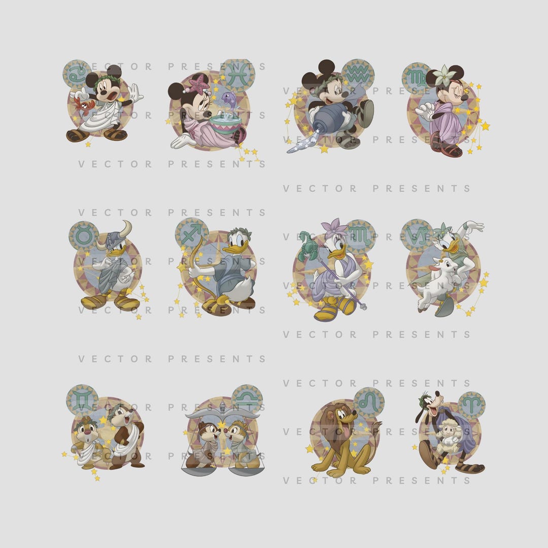 Mickey and Friends PNG Bundle, Zodiac Disney Characters PNG Bundle ...