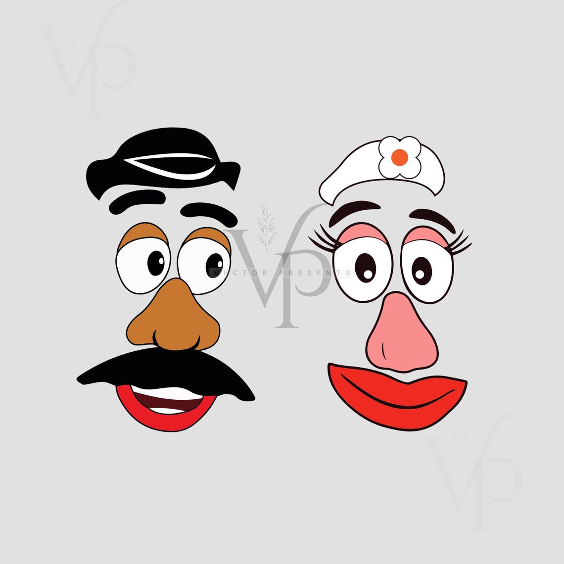 Mr / Mrs Potato Head Faces Bundle SVG PNG | Funny Face Parts PNG ...