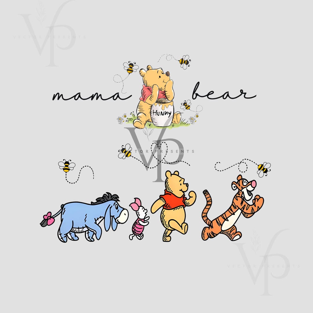 Winnie the Pooh PNG SVG Bundle, Mama Bear & Friends Digital Art Set ...