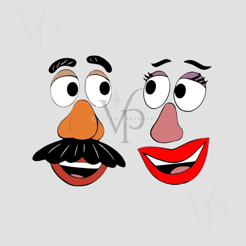 Mr / Mrs Potato Head Faces Bundle SVG PNG | Funny Face Parts PNG ...