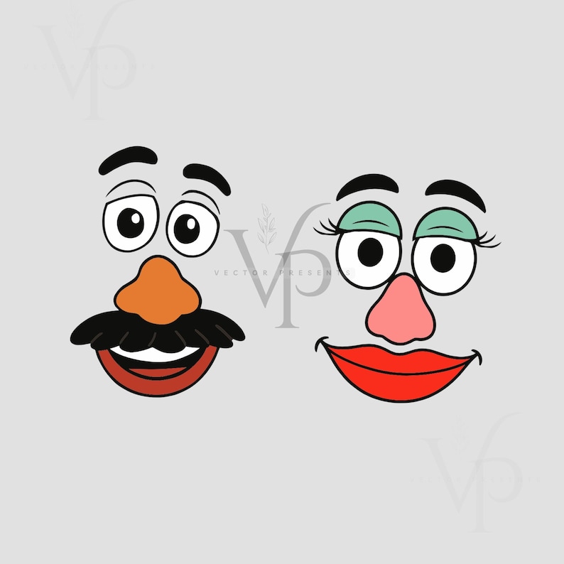 Mr / Mrs Potato Head Faces Bundle SVG PNG | Funny Face Parts PNG ...