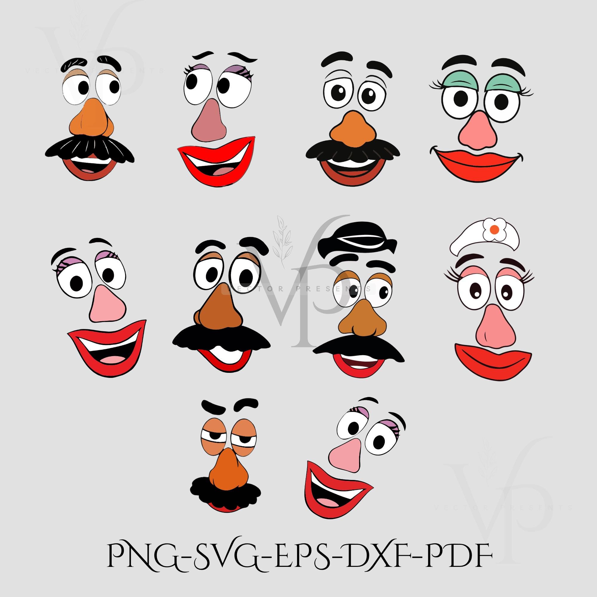 Mr / Mrs Potato Head Faces Bundle SVG PNG | Funny Face Parts PNG ...