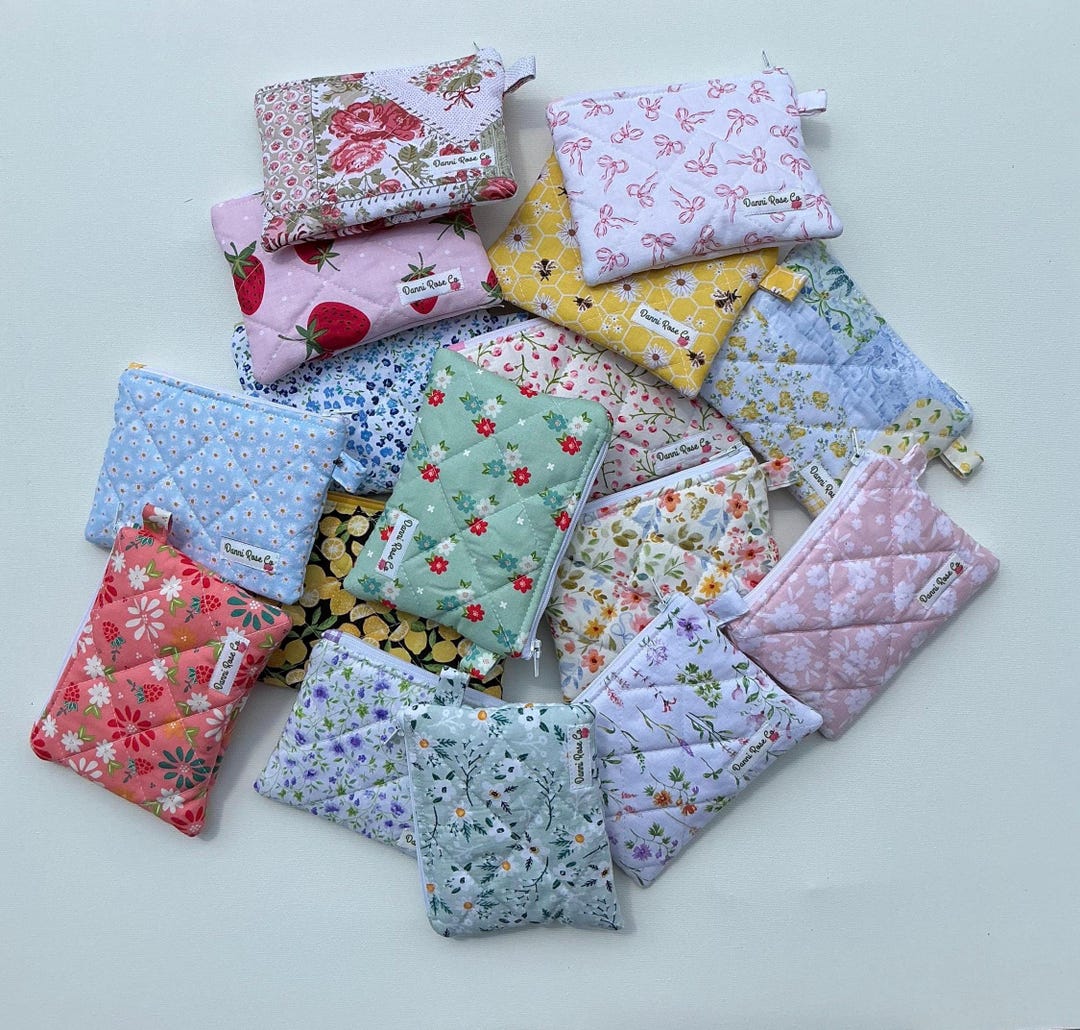 Quilted Coin Purse Keychain: Handmade Cotton Zipper Pouch - Etsy