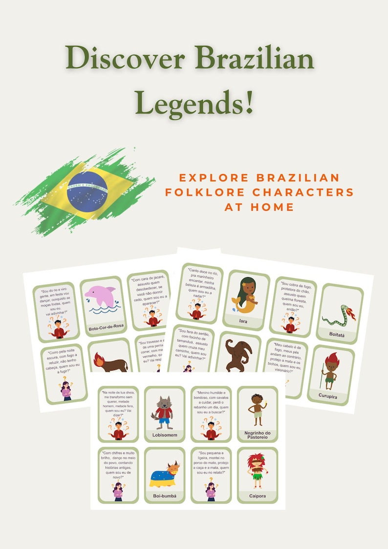 Brazilian Folklore Riddles Flashcards | Printable Boto, Saci, Cuca ...