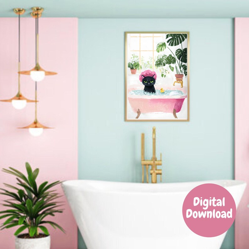 Bath Tub Cat Poster | Funky Decor | Trendy Wall Art | Dopamine Decor ...