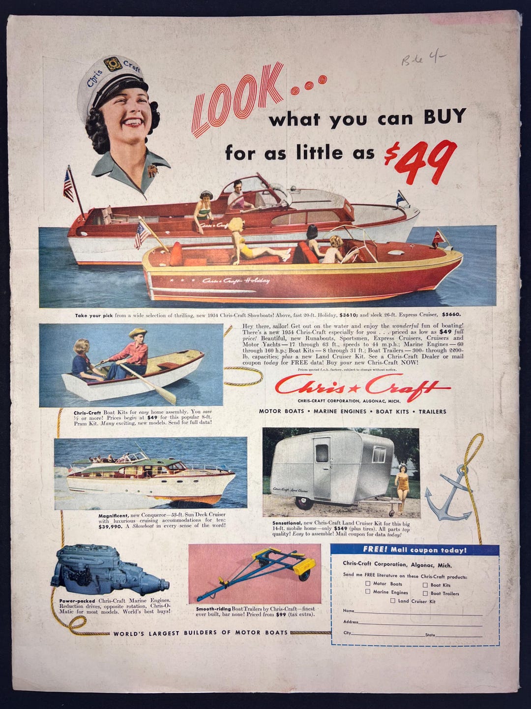 Chris Craft 1950s Vintage Boat Ad | Very Rare 1953 Life Magazine Ad ...