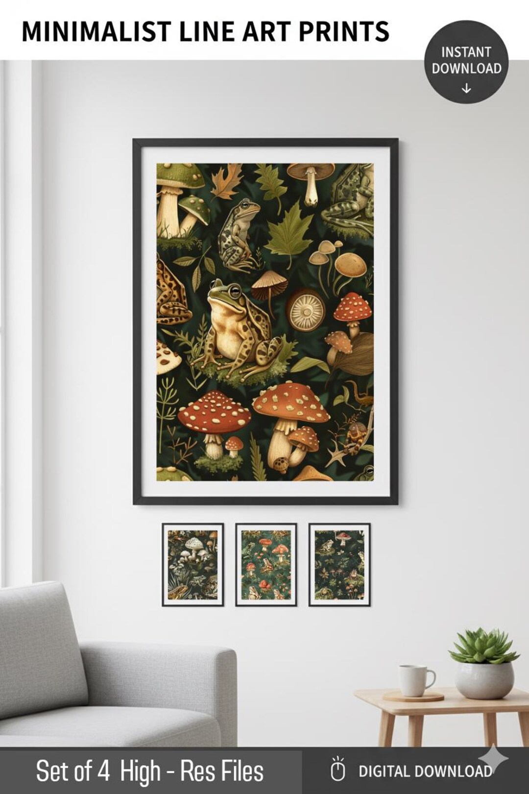Dark Cottagecore Frog Mushroom Pattern: Vintage Botanical Print ...