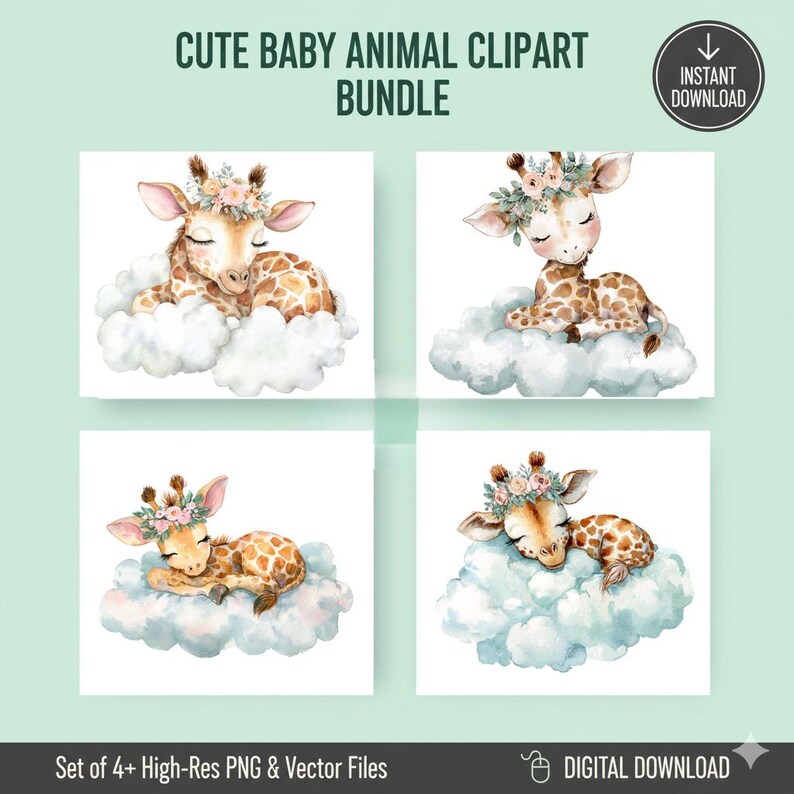 Watercolor Baby Giraffe Clipart: Safari Nursery Art (digital Download ...