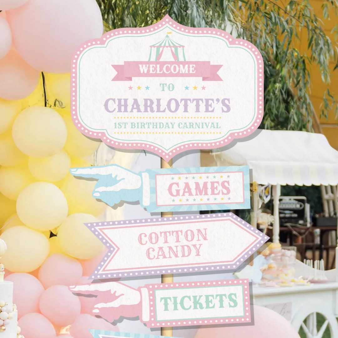 Pastel Circus Directional Signs Carnival Birthday Signs Carnival ...
