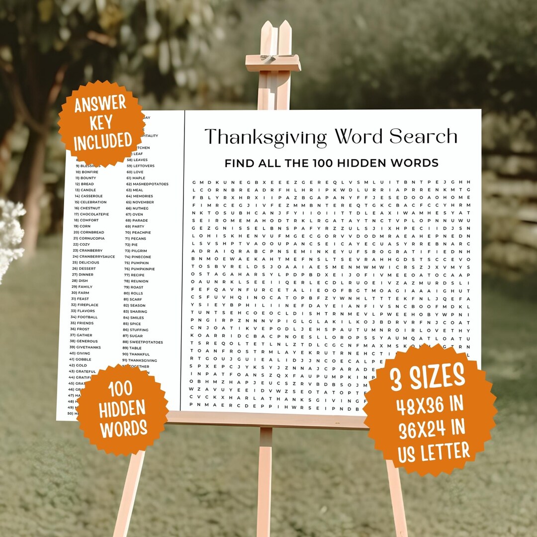 Giant Thanksgiving Word Search Game, Large 100 Words Search Game Fun ...