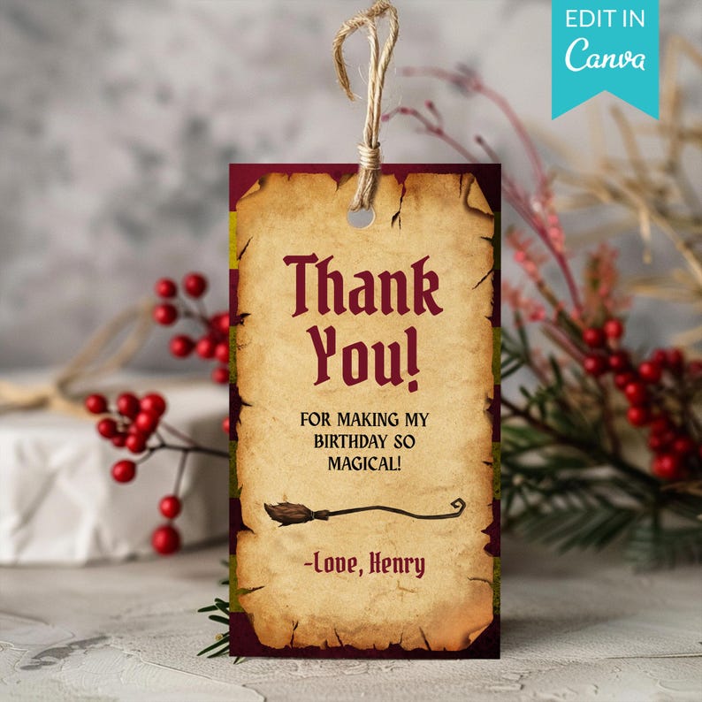 Editable Wizard Birthday Thank You Favor Tag, Magical Birthday Thank ...
