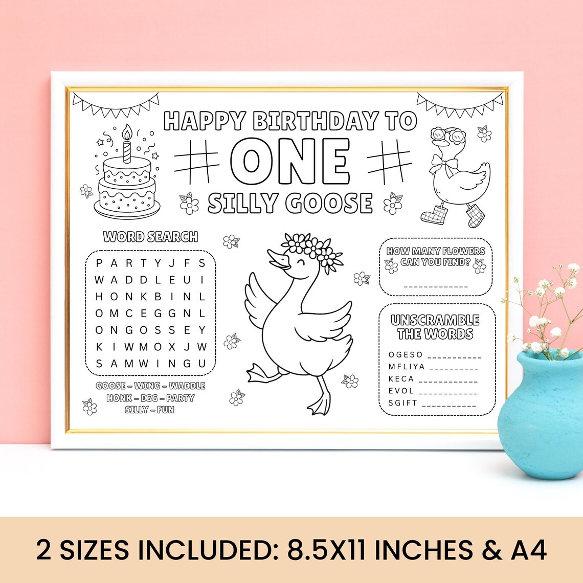Silly Goose Birthday Party Activity Sheet, Goose Coloring Kids Activity ...
