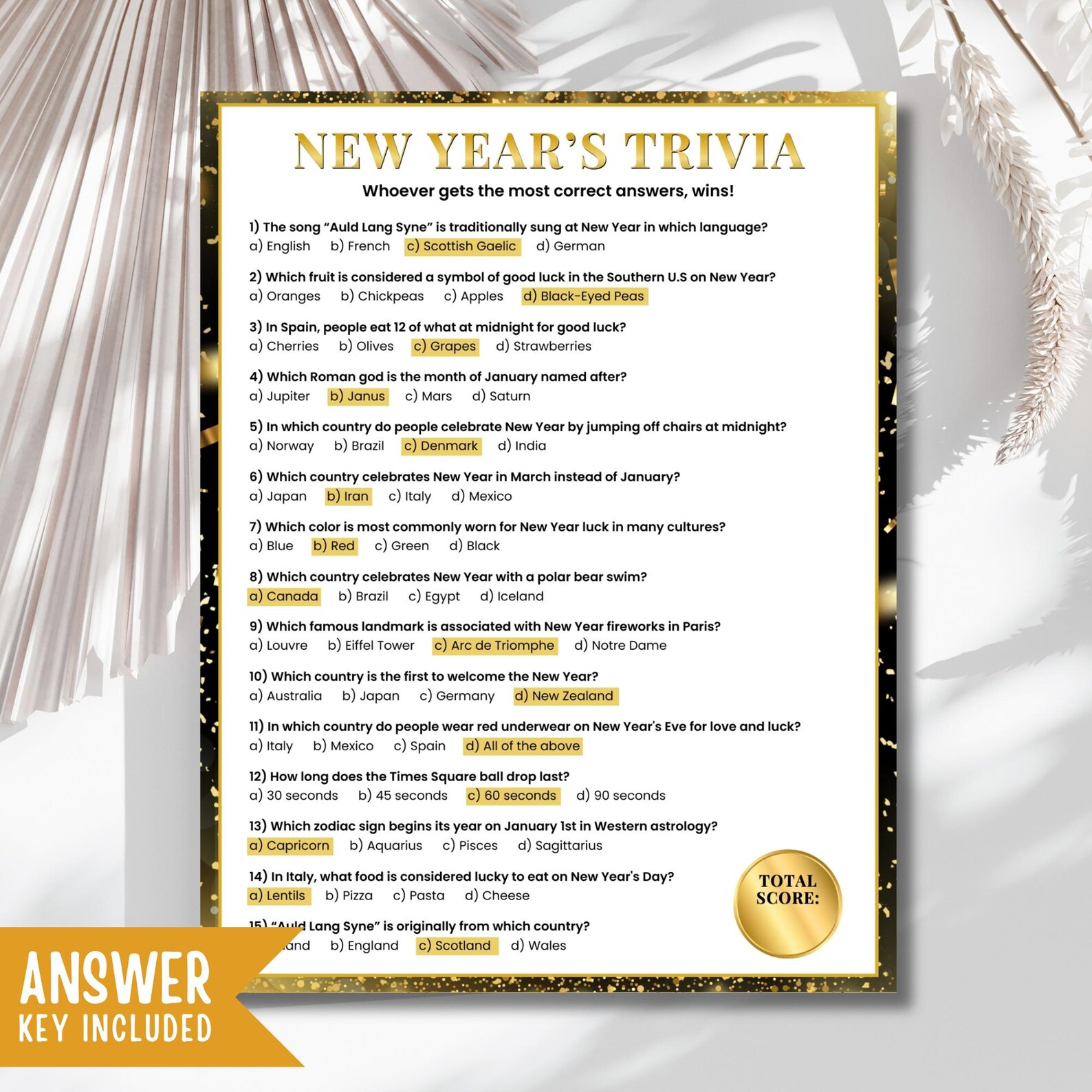 New Year Trivia Game, Printable New Year's Eve Trivia Quiz, Fun New ...