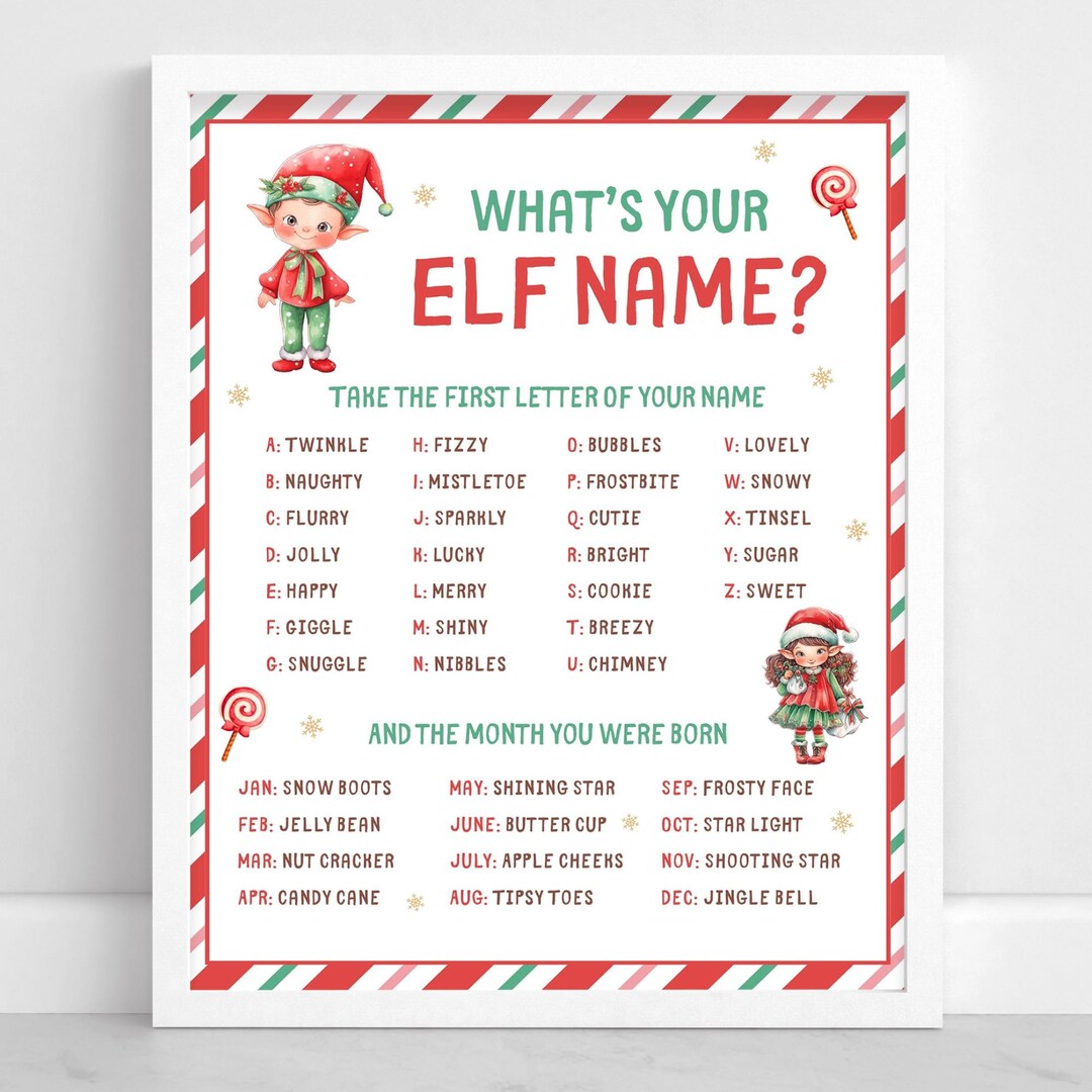 What's Your Elf Name Game, Christmas Family Holiday Activity, Kids ...