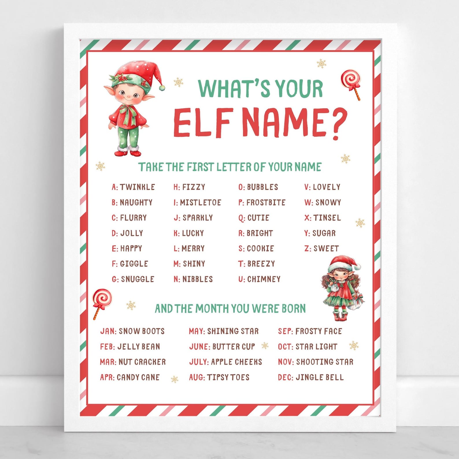 What's Your Elf Name Game, Christmas Family Holiday Activity, Kids ...