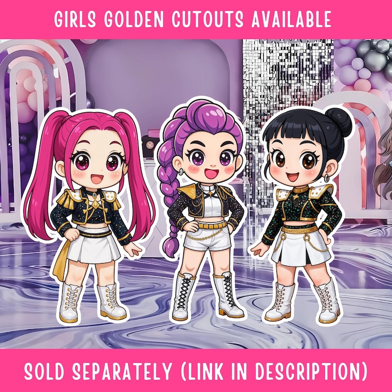 Printable Kpop Chibi Anime Hunter Girls Cutouts, Kawaii Idol Warriors ...