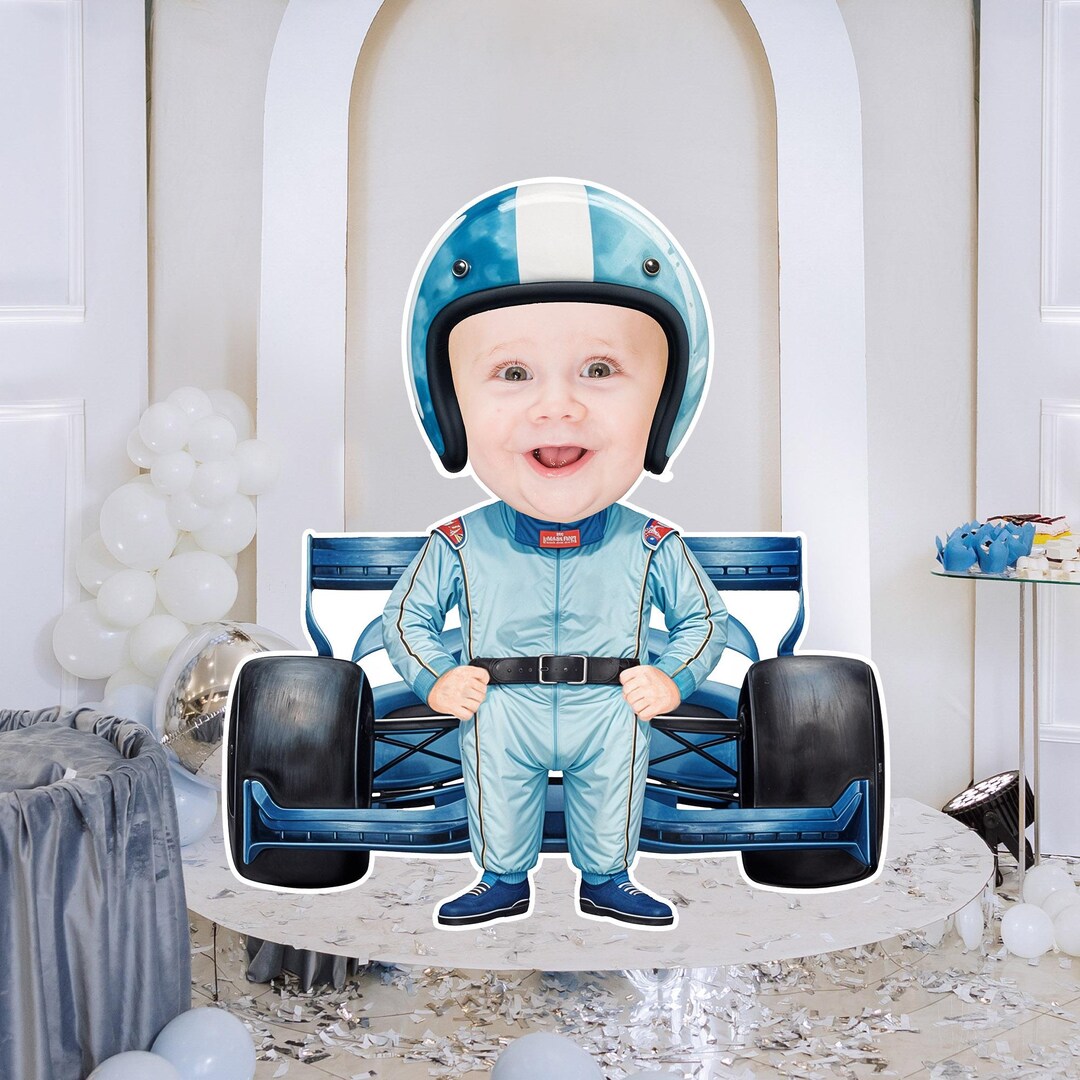Blue F1 Race Car Custom Face Cut Out Standee, Go Kart Resizable Party ...