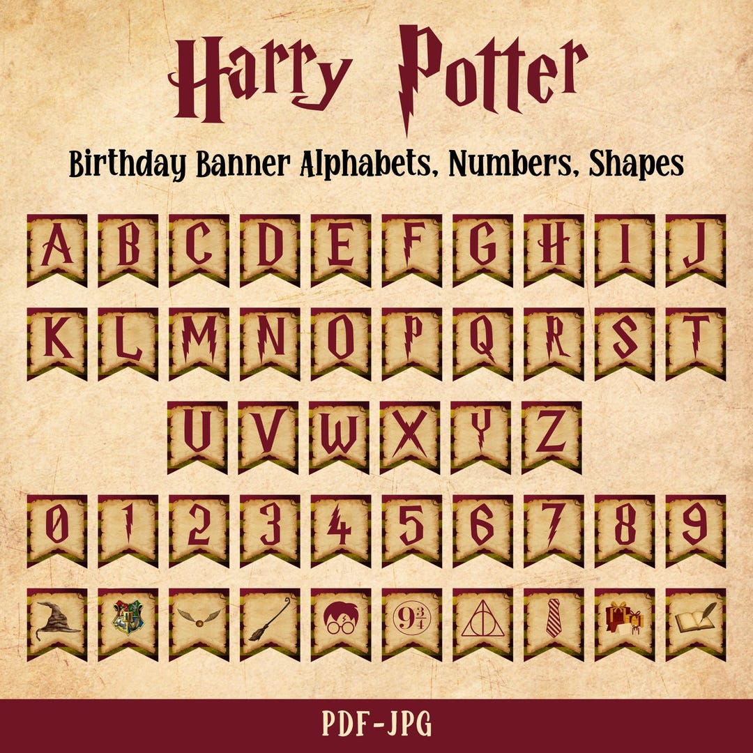 Printable Harry Potter Birthday Banner, Magic Wizard Party Decoration ...