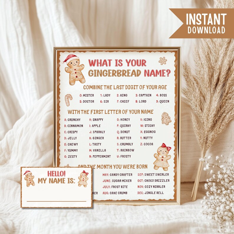 What's Your Gingerbread Name Game, Christmas Cookie Game,, Gingerbread ...