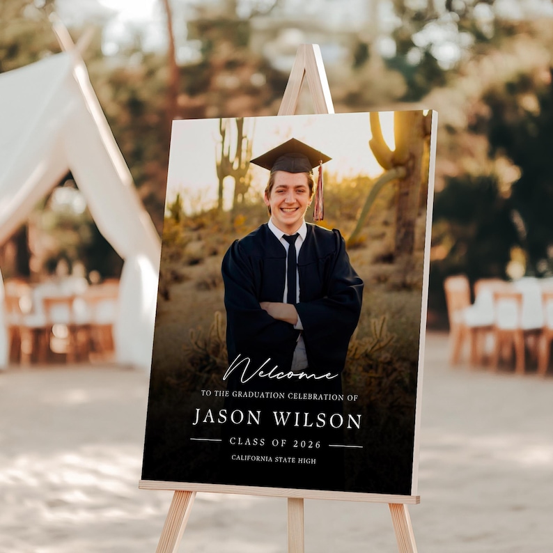 Male Graduation Welcome Sign Set of 3, Black Photo Collage Graduation ...
