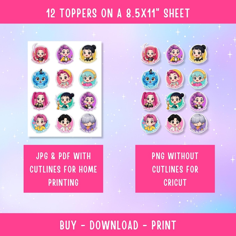 Kpop Demon Hunters Cupcake Toppers, Printable Kpop Cake Topper, Kpop ...