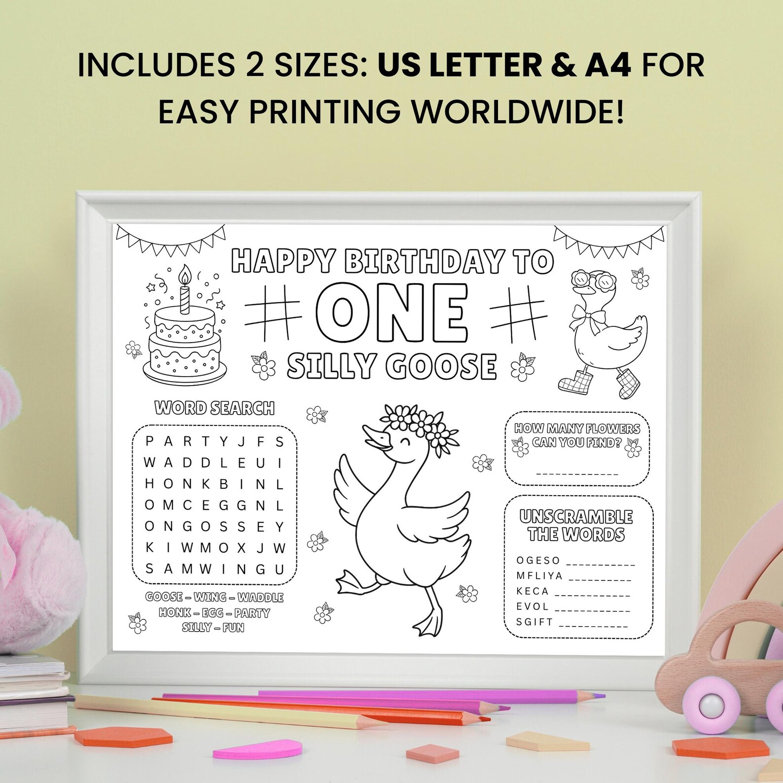 Silly Goose Birthday Party Activity Sheet, Goose Coloring Kids Activity ...