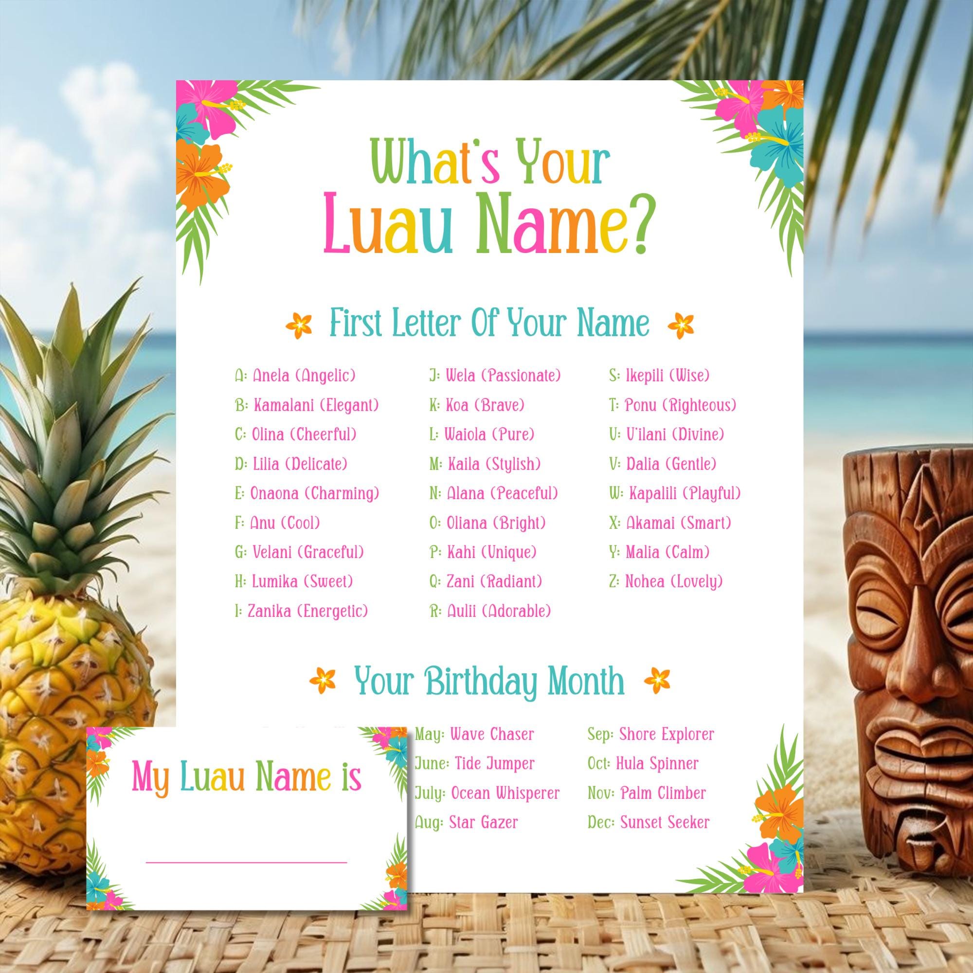 What’s Your Luau Name Game, Hawaiian Birthday Games, Fun Aloha Summer ...