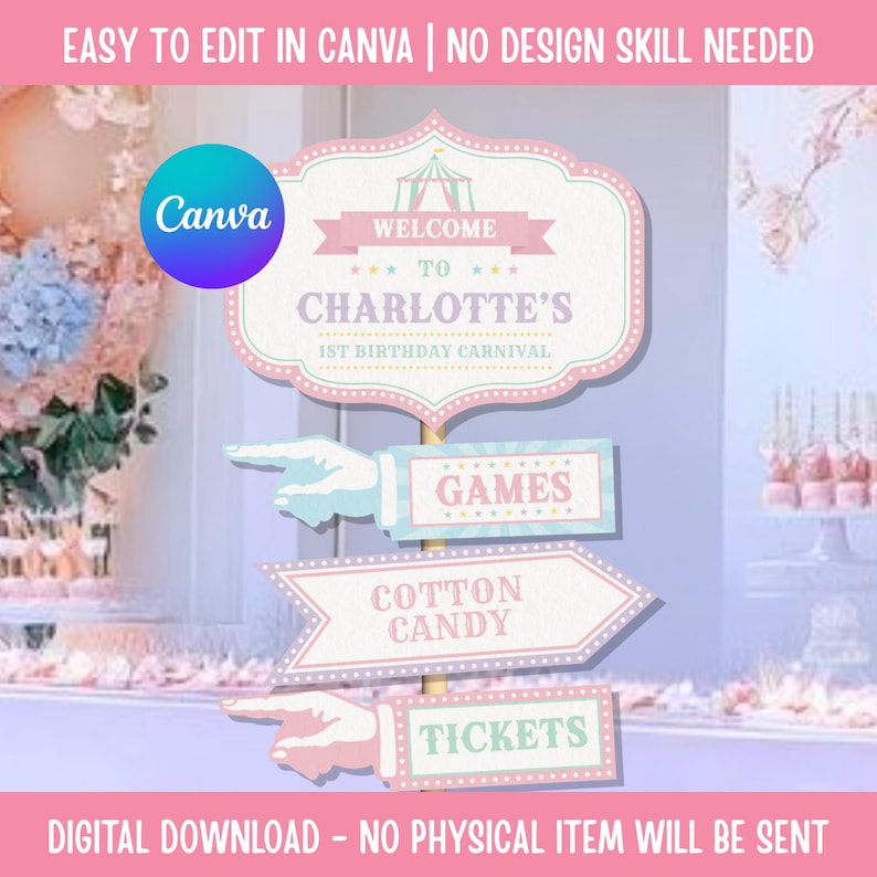 Pastel Carnival Directional Signs Circus Birthday Signs Carnival ...