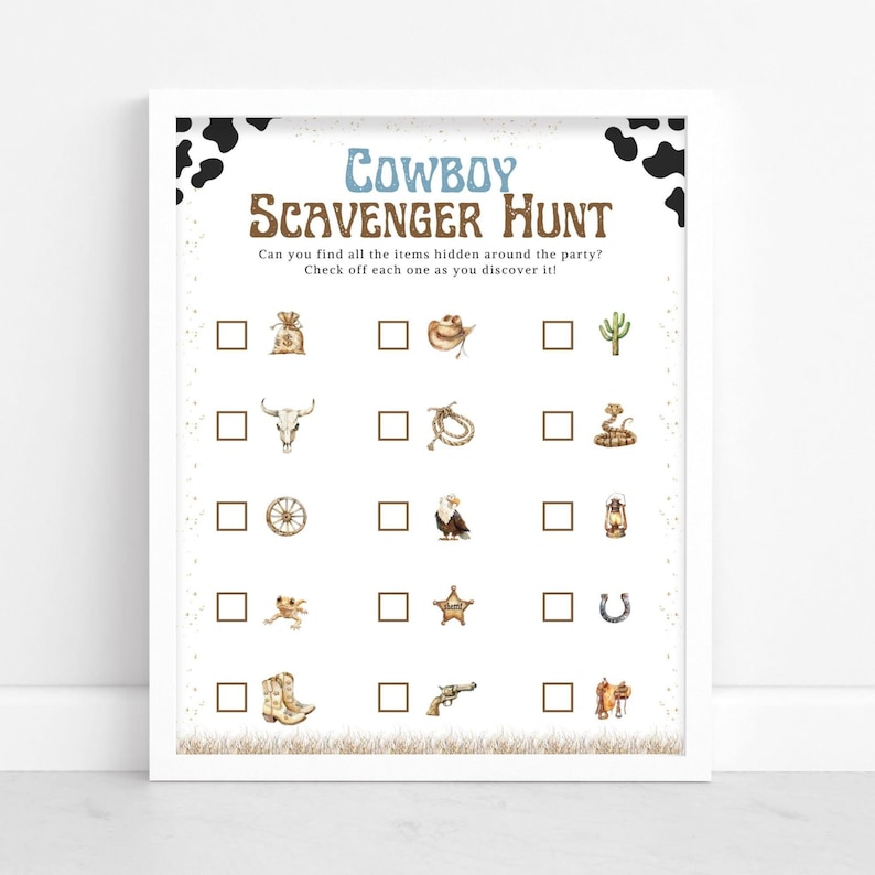 Cowboy Scavenger Hunt Game, Fun Wild West Party Game, Rodeo Scavenger ...