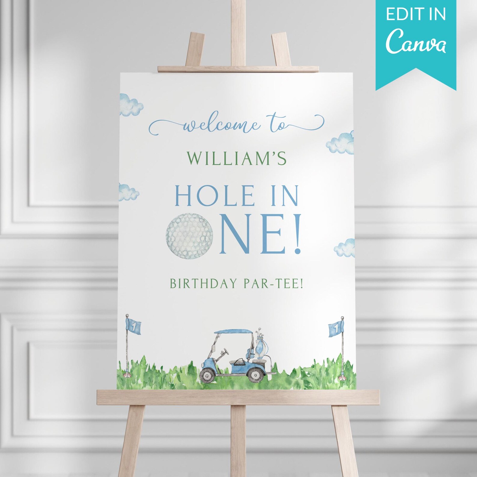 Hole in One Birthday Welcome Sign, Golf First Birthday Welcome Poster ...