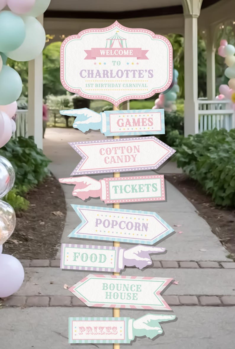 Pastel Carnival Directional Signs Circus Birthday Signs Carnival ...