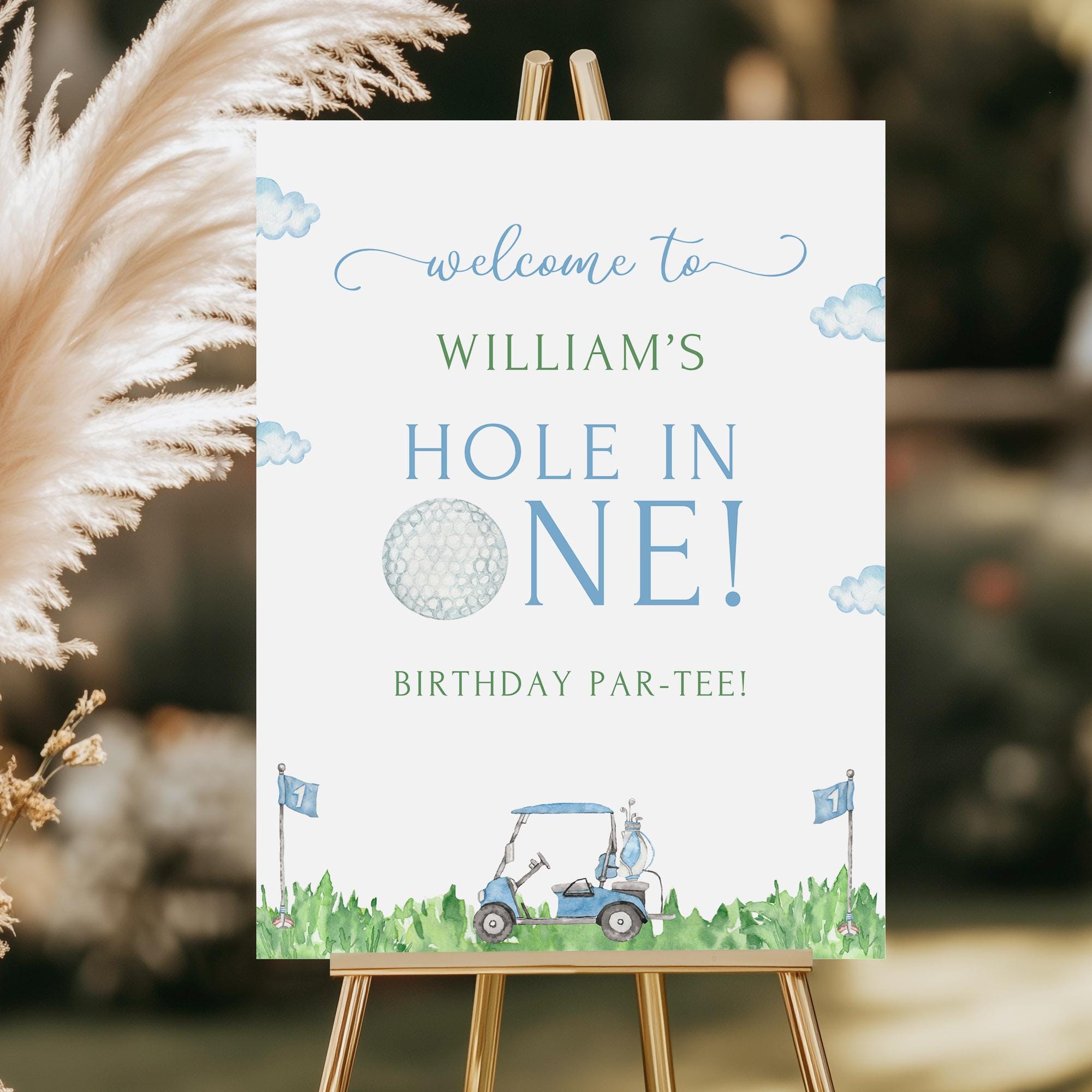 Hole in One Birthday Welcome Sign, Golf First Birthday Welcome Poster ...