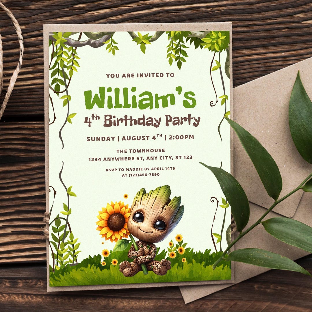 Editable Groot Birthday Invitation Card, Printable Baby Groot Birthday ...