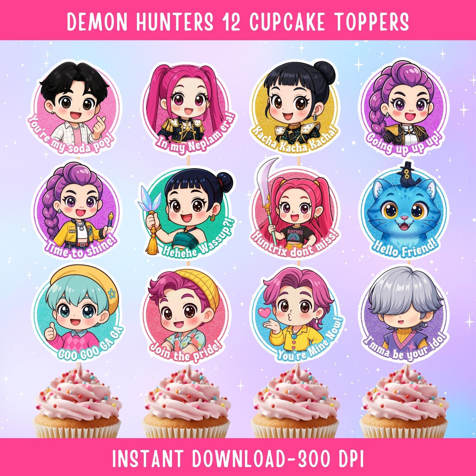 Kpop Demon Hunters Cupcake Toppers, Printable Kpop Cake Topper, Kpop ...